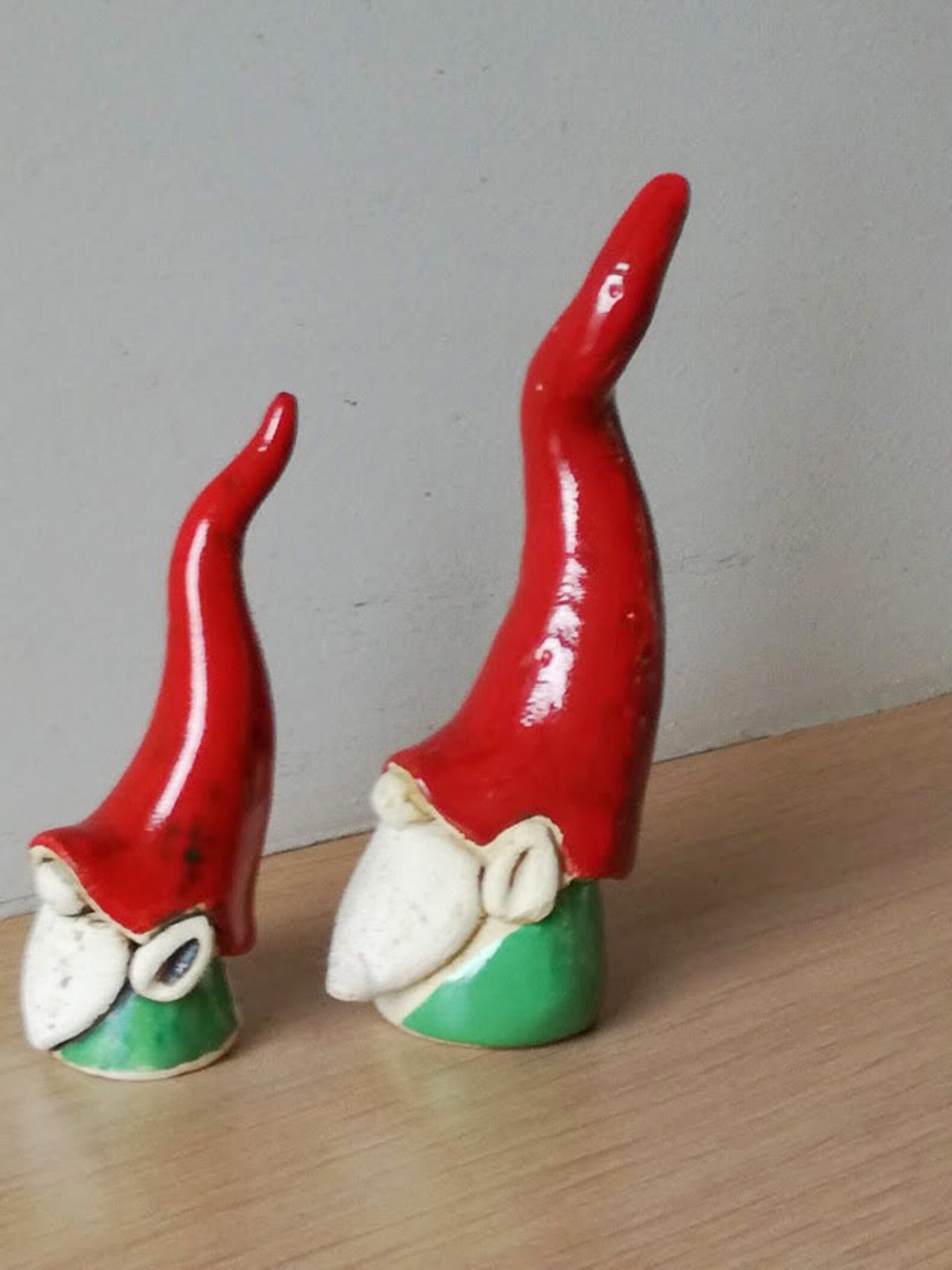 Christmas gnomes set ceramic gnomes family two Santas clay | Etsy