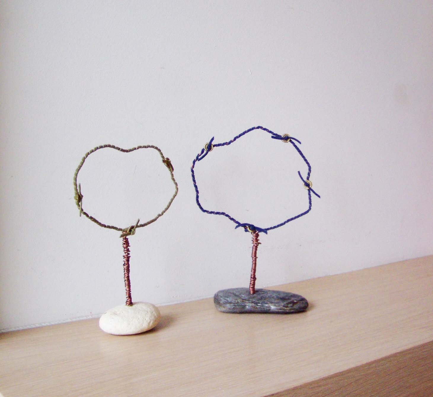 Wire Tree Sculptures on Flat Pebbles Metal and Stone Tree | Etsy