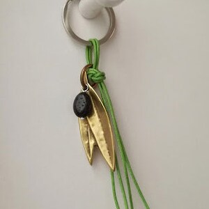Olive Branch Key Chain, Brass Olive Branch With Lava Stone Olive and ...