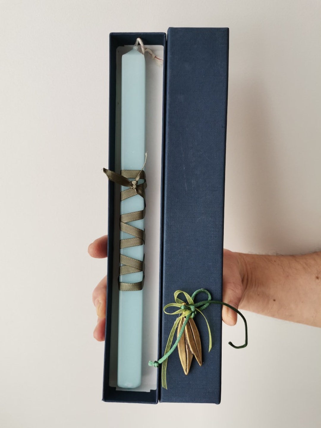 Greek Easter Candle in a Box, Easter Candle in Navy Blue Box With Olive ...