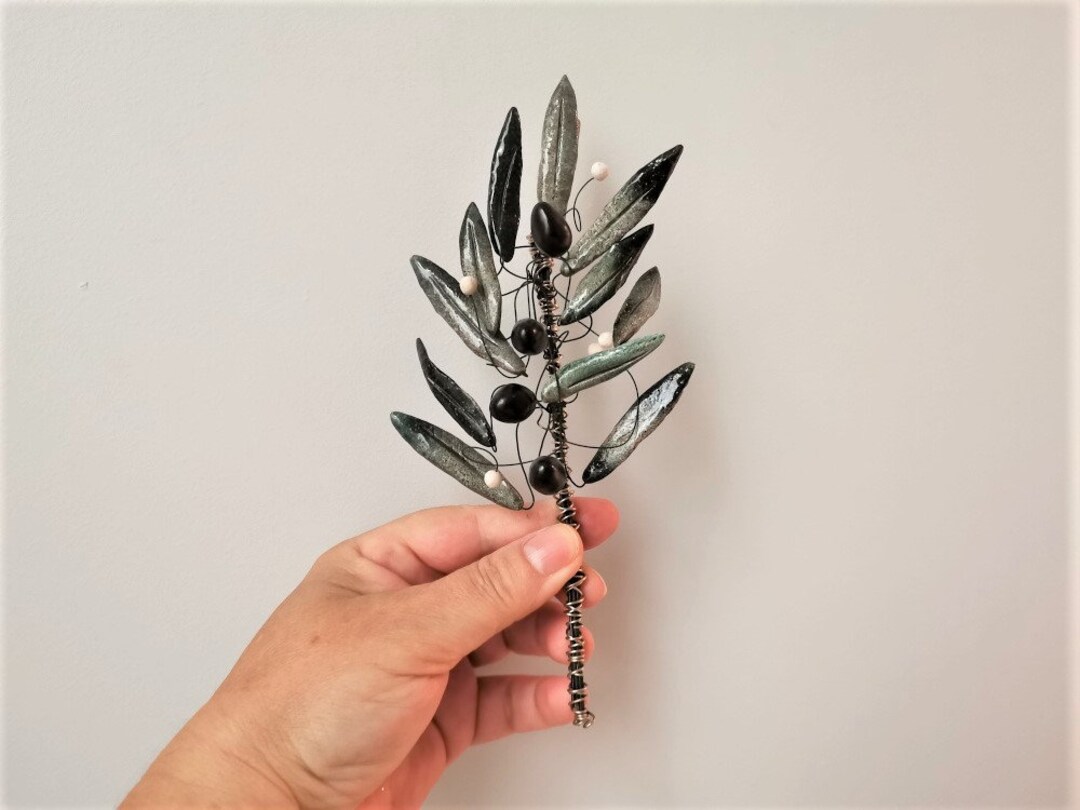 Olive Branch Sculpture, Olive Branch Art Object, Metal Ceramic Olive ...