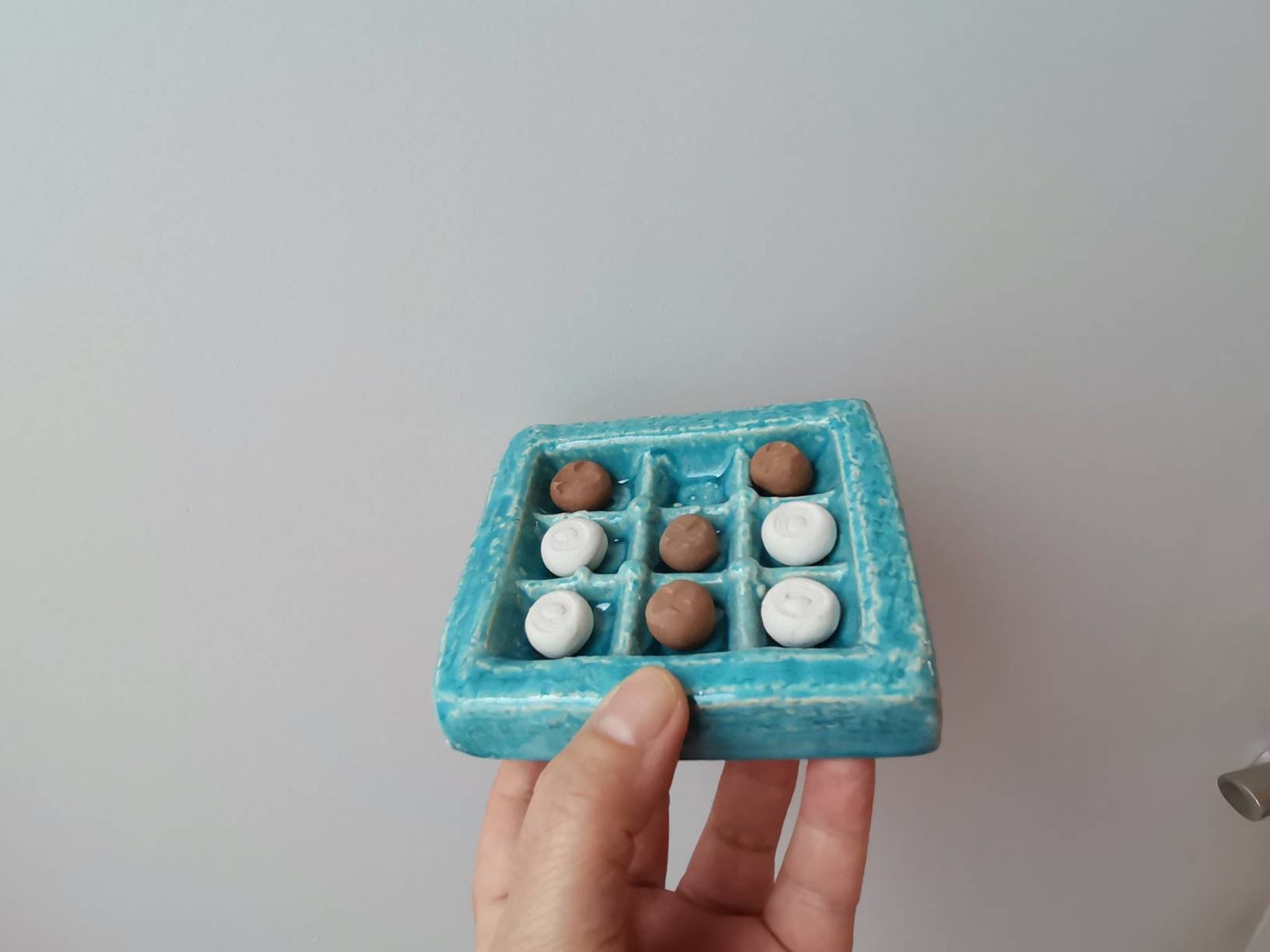 Ceramic tic-tac-toe blue white brown ceramic noughts and | Etsy