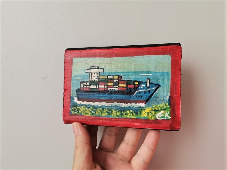 Vintage Folk Painting Container Ship Painting Merchant Ship - Etsy