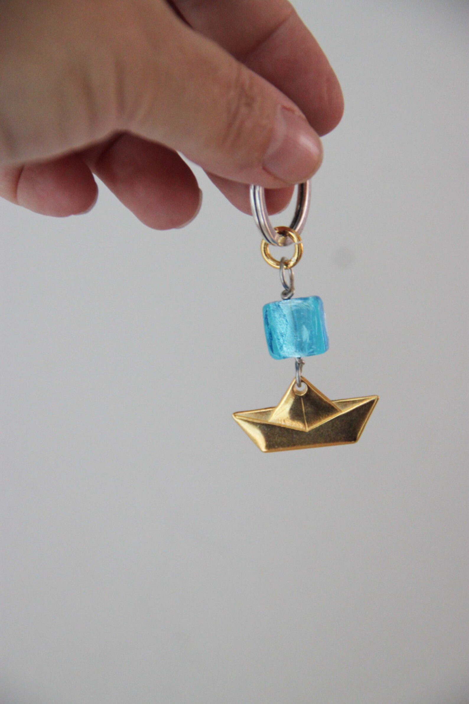 Gold Paper Boat Key Chain Small Sailboat Key Ring Gold - Etsy