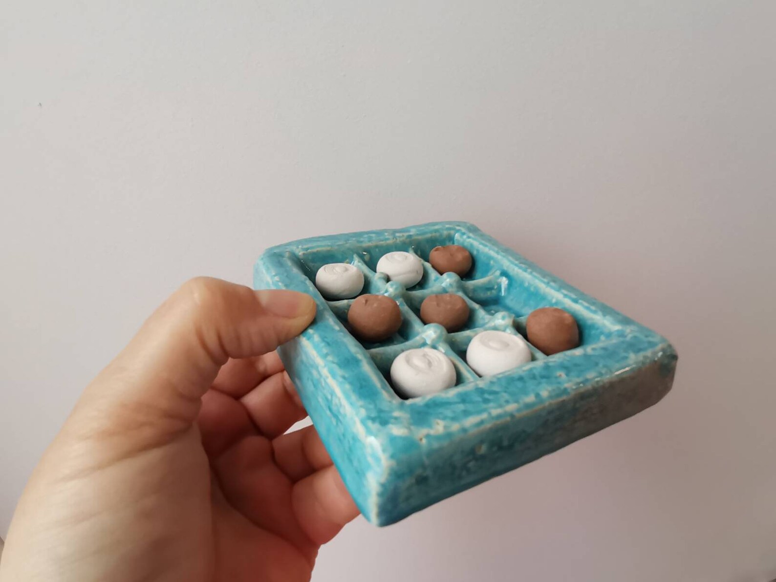 Ceramic tic-tac-toe blue white brown ceramic noughts and | Etsy