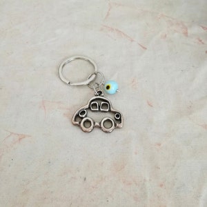 Silver Car Keychain Alloy Car Charm With Blue Eye Bead Key - Etsy