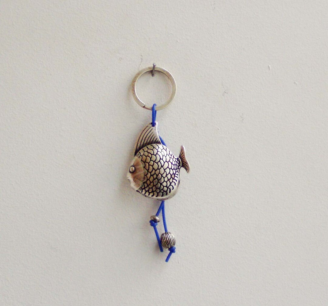 Fish Metal Keychain Fish Key Ring on Blue Silicon Cord With - Etsy