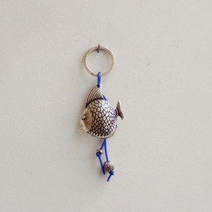 Fish Metal Keychain Fish Key Ring on Blue Silicon Cord With - Etsy