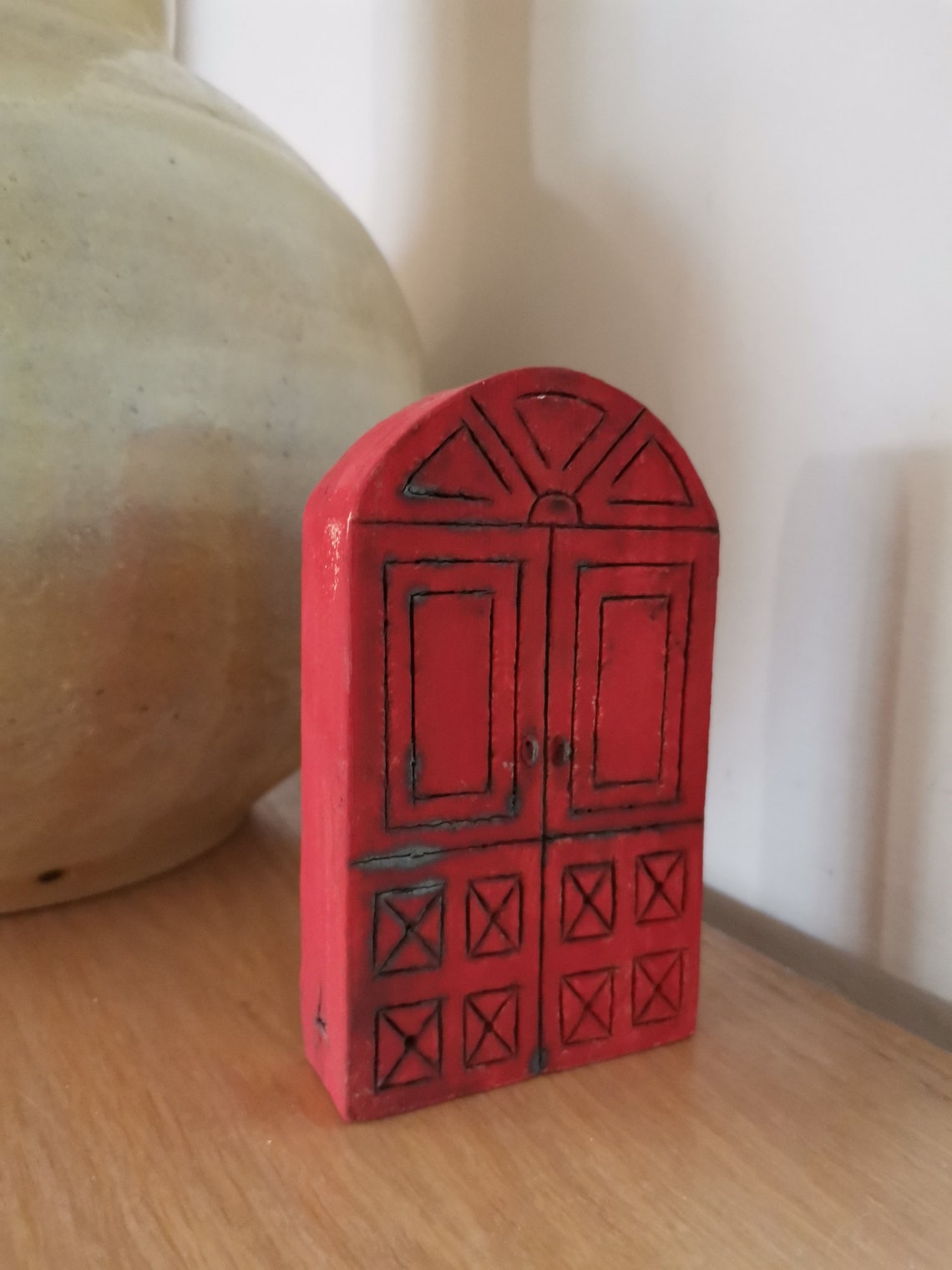 Red Front Door Sculpture Domed Stoneware Greek House Gate - Etsy