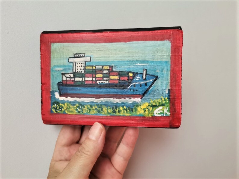 Vintage Folk Painting Container Ship Painting Merchant Ship - Etsy