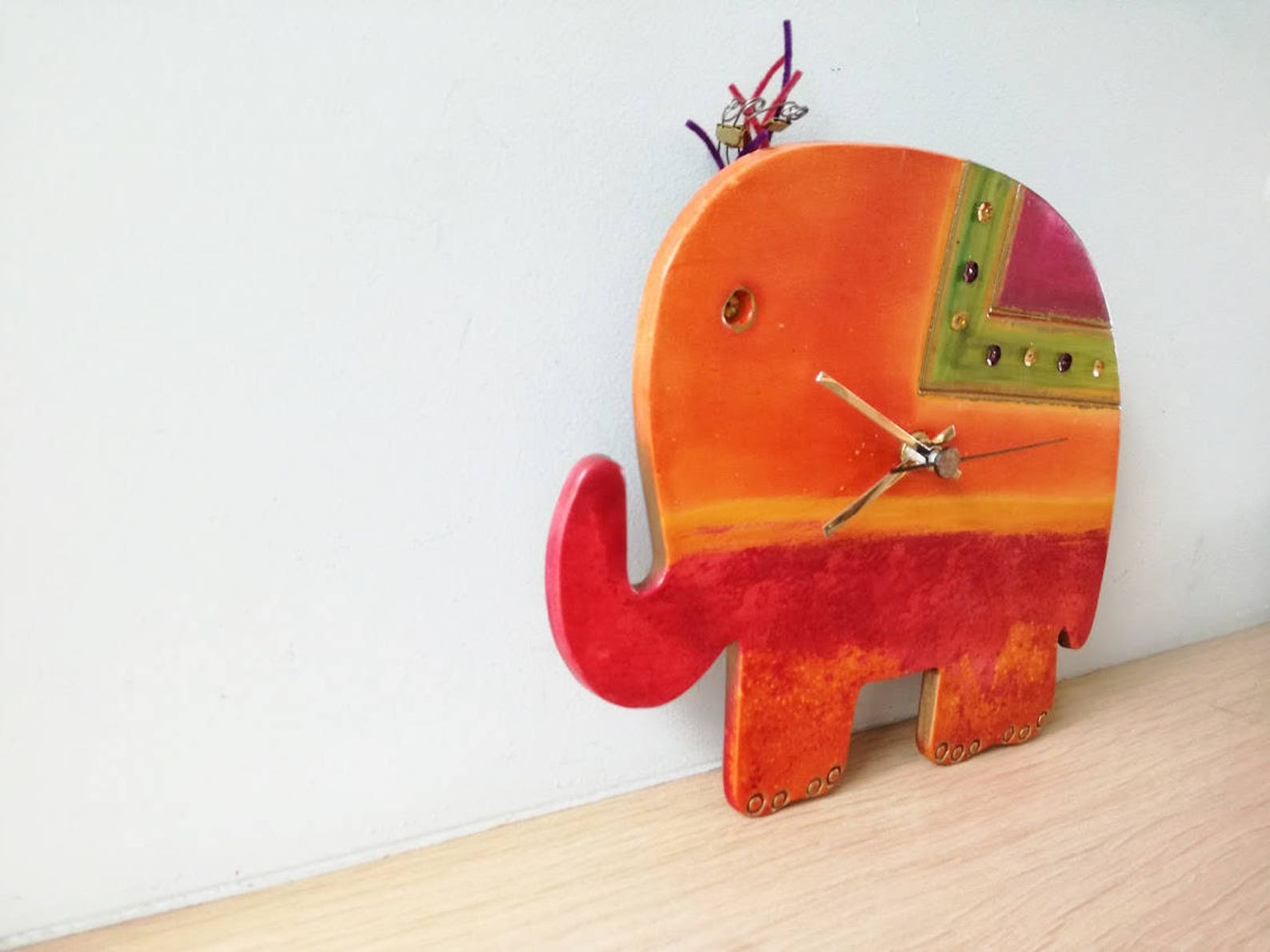 Elephant Wall Clock Ceramic Wall Clock of Red and Orange - Etsy