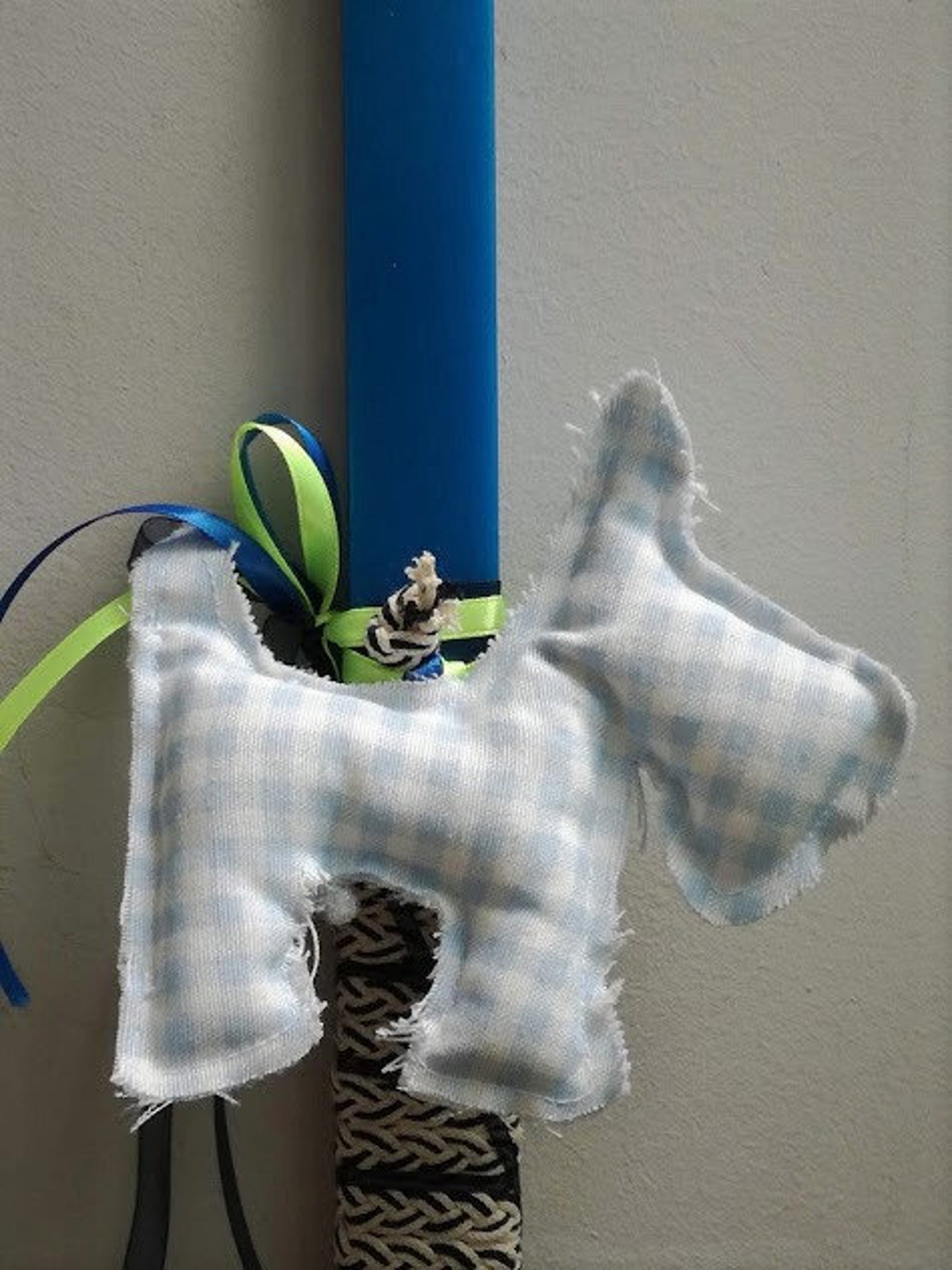 Dog Plushie Candle Blue Greek Easter Candle With Dog Plushie | Etsy