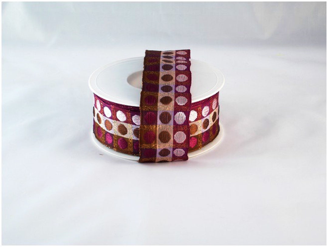 Magenta Brown Purple, Wire Rimmed Ribbon, Polka Dot Ribbon in Three ...