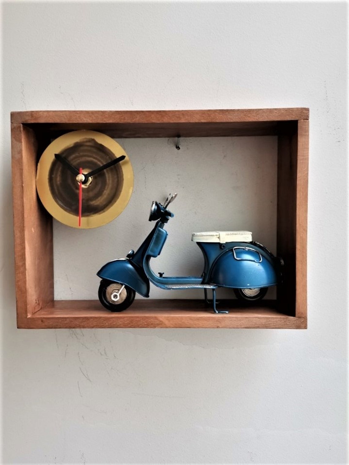 Blue Scooter Clock Wooden Frame Clock With Navy Blue Scooter - Etsy