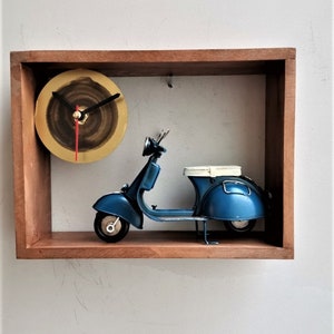 Blue Scooter Clock, Wooden Frame Clock With Navy Blue Scooter ...