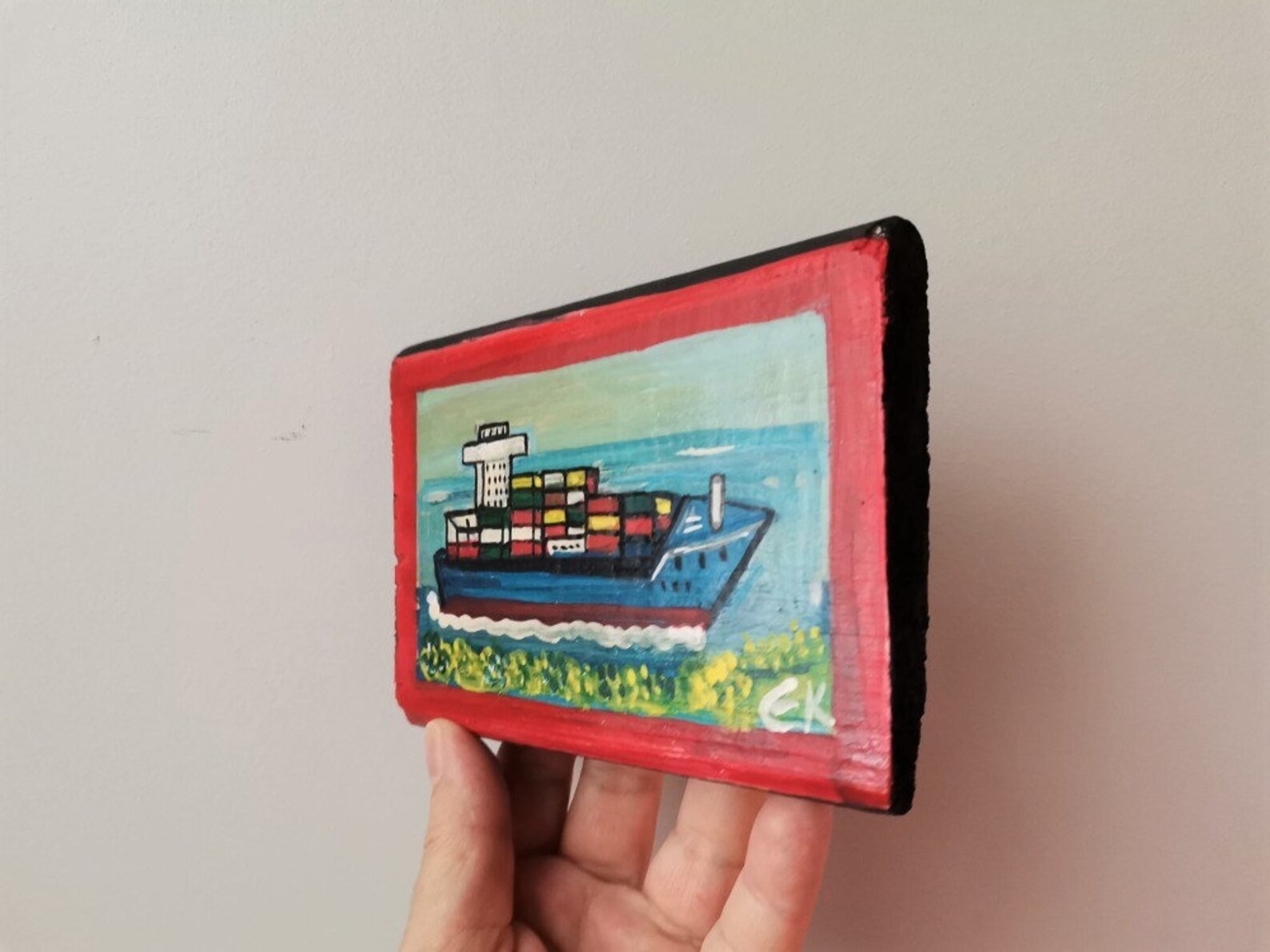 Vintage Folk Painting Container Ship Painting Merchant Ship - Etsy