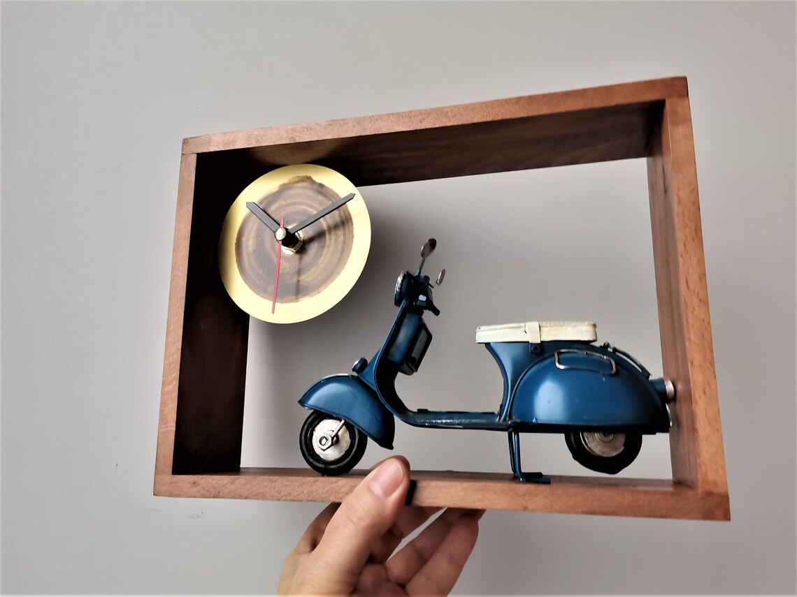 Blue Scooter Clock Wooden Frame Clock With Navy Blue Scooter - Etsy