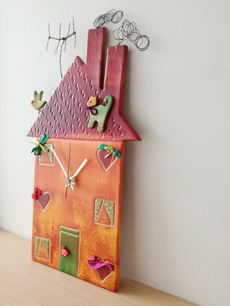 Red House Clock Colourful Ceramic House Clock House Shaped - Etsy
