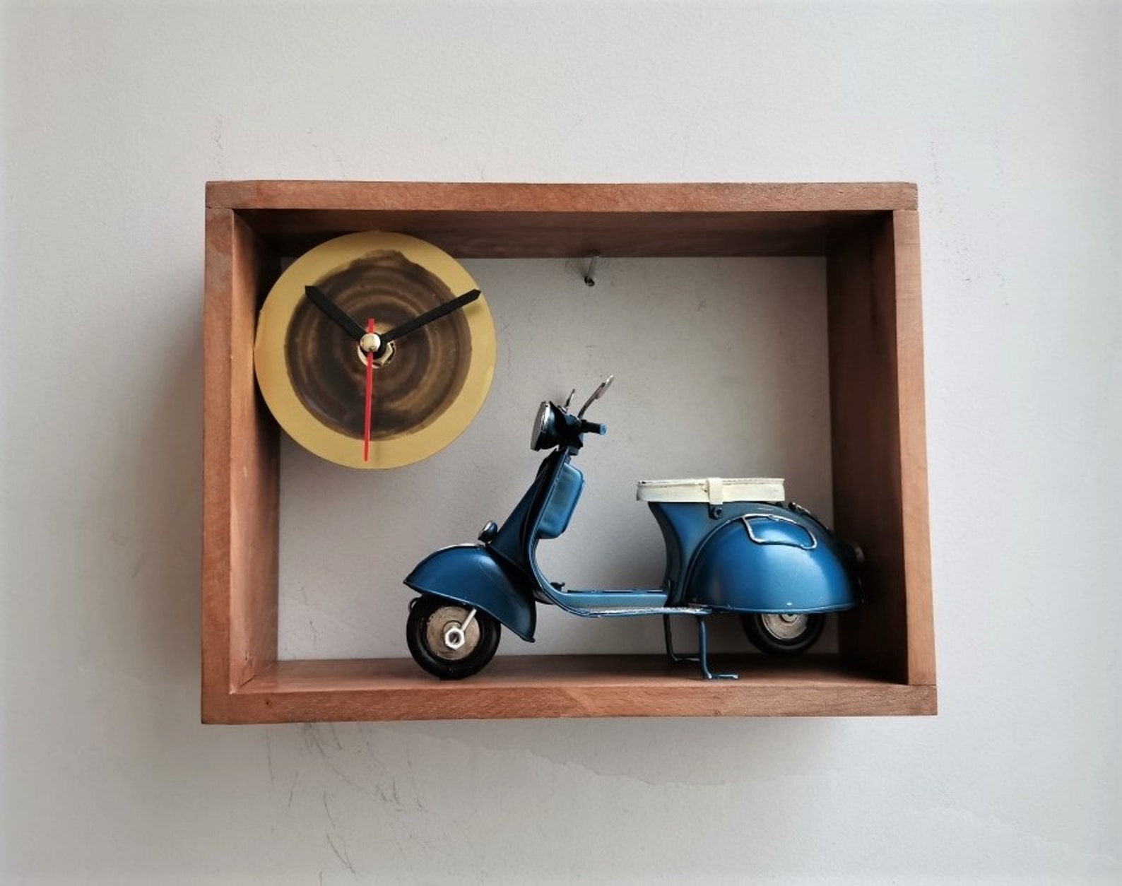 Blue Scooter Clock Wooden Frame Clock With Navy Blue Scooter - Etsy