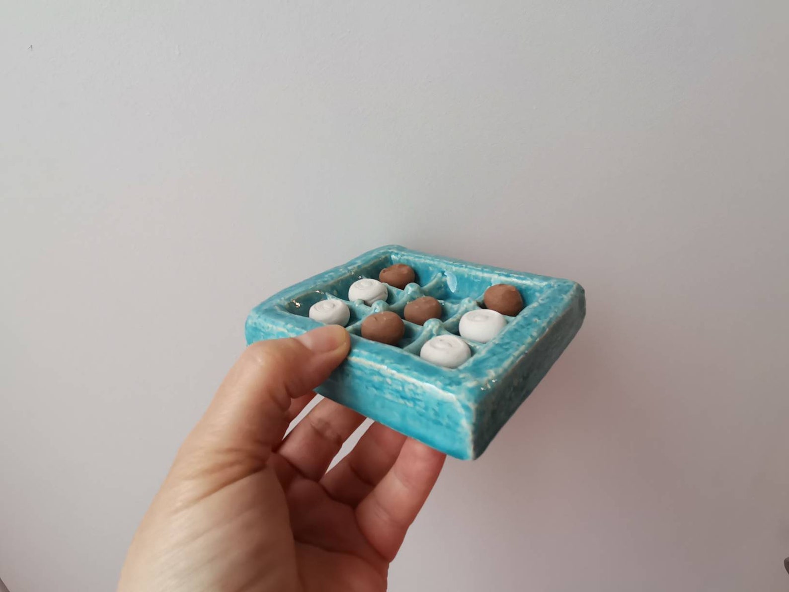 Ceramic tic-tac-toe blue white brown ceramic noughts and | Etsy