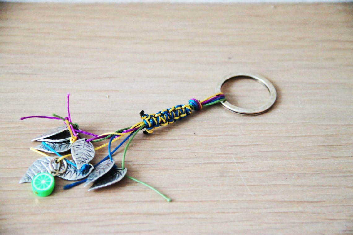 Tree Leaves Key Ring Macrame Colourful Cords Key Chain With - Etsy