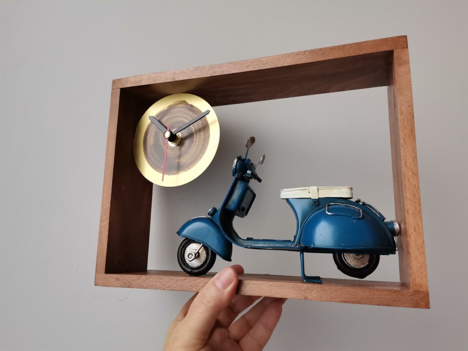Blue Scooter Clock Wooden Frame Clock With Navy Blue Scooter - Etsy
