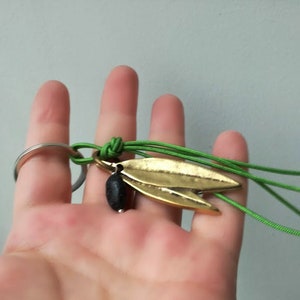 Olive Branch Key Chain, Brass Olive Branch With Lava Stone Olive and ...