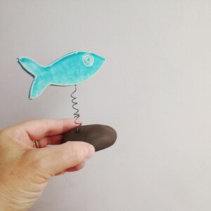Blue Fish Figurine, Turquoise Blue, Porcelain Fishie on Black Stand ...