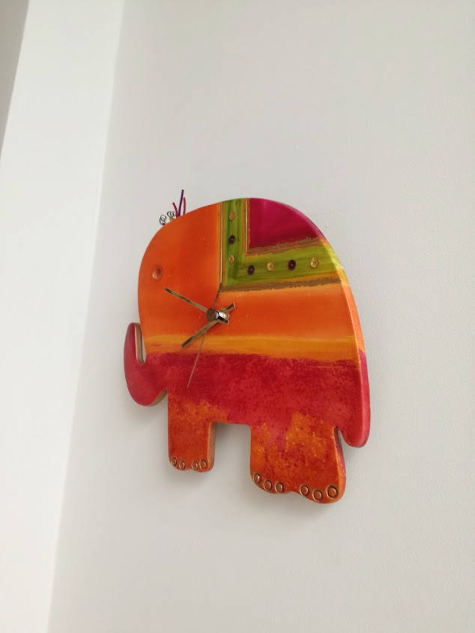 Elephant Wall Clock Ceramic Wall Clock of Red and Orange - Etsy