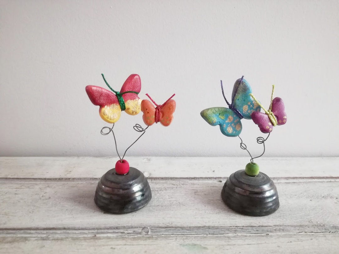 Multi Colored Ceramic Butterflies on Square Ceramic Base, Made to Order ...
