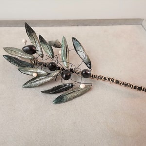 Olive Branch Sculpture, Olive Branch Art Object, Metal Ceramic Olive ...