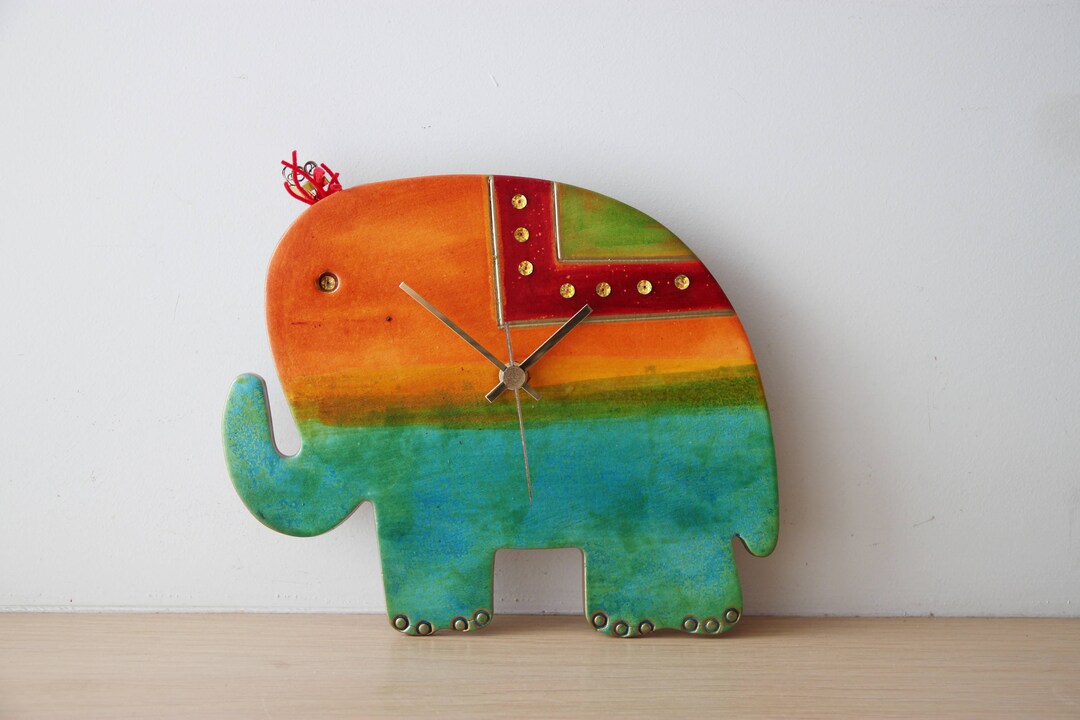 Elephant Wall Clock Ceramic Wall Clock of Turquoise Blue - Etsy