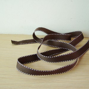 Brown Stitched Ribbon, Gorsgrain Dark Brown Ribbon With White Stich on ...