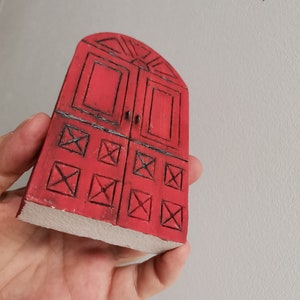 Red Front Door Sculpture, Domed, Stoneware Greek House Gate, Ceramic ...