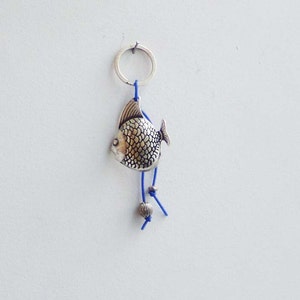 Fish Metal Keychain Fish Key Ring on Blue Silicon Cord With - Etsy
