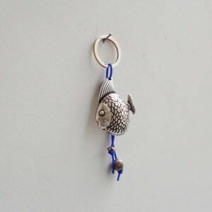 Fish Metal Keychain Fish Key Ring on Blue Silicon Cord With - Etsy
