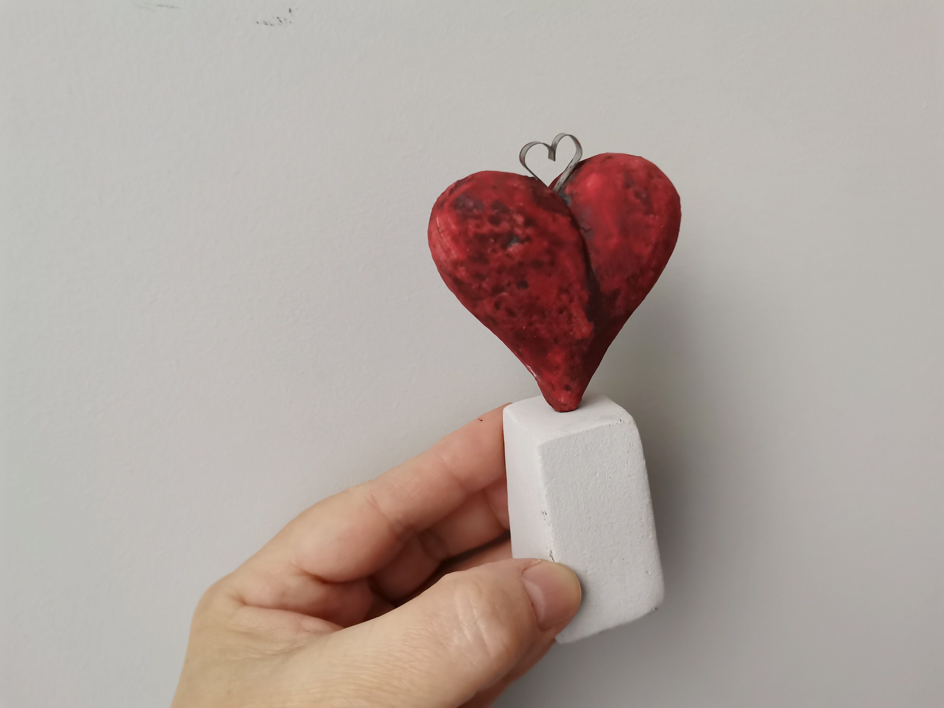 Fine Art Ceramics rustic heart on small pedestal base Red heart ...