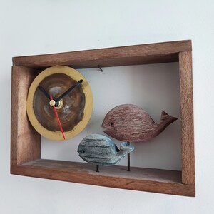 Two Fish Clock, Wooden Frame Clock With Wooden Fish Figures, Rustic ...