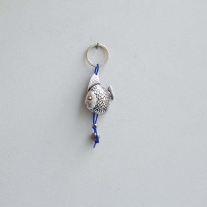 Fish Metal Keychain Fish Key Ring on Blue Silicon Cord With - Etsy