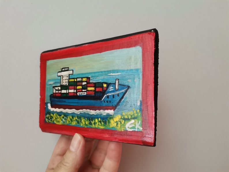 Vintage Folk Painting Container Ship Painting Merchant Ship - Etsy