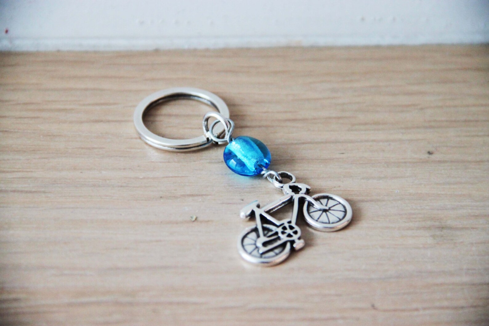 Silver Bicycle Keychain Alloy Bike Charm With Blue Glass Bead | Etsy