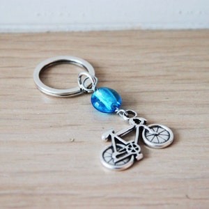 Silver Bicycle Keychain, Alloy Bike Charm With Blue Glass Bead Key Ring ...