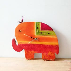 Elephant Wall Clock, Ceramic Wall Clock of Red and Orange Elephant ...