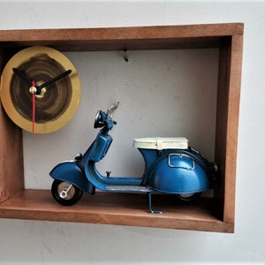 Blue Scooter Clock, Wooden Frame Clock With Navy Blue Scooter ...