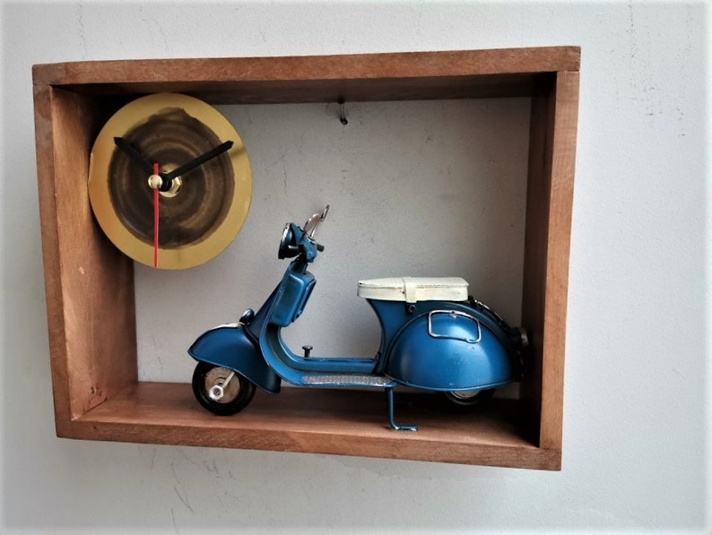 Blue Scooter Clock Wooden Frame Clock With Navy Blue Scooter - Etsy