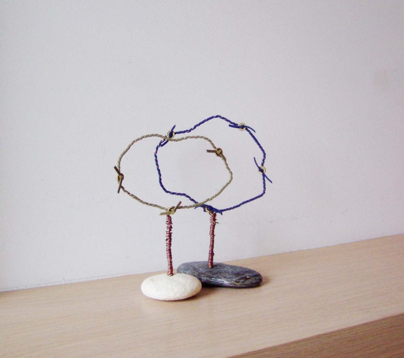 Wire Tree Sculptures on Flat Pebbles Metal and Stone Tree - Etsy