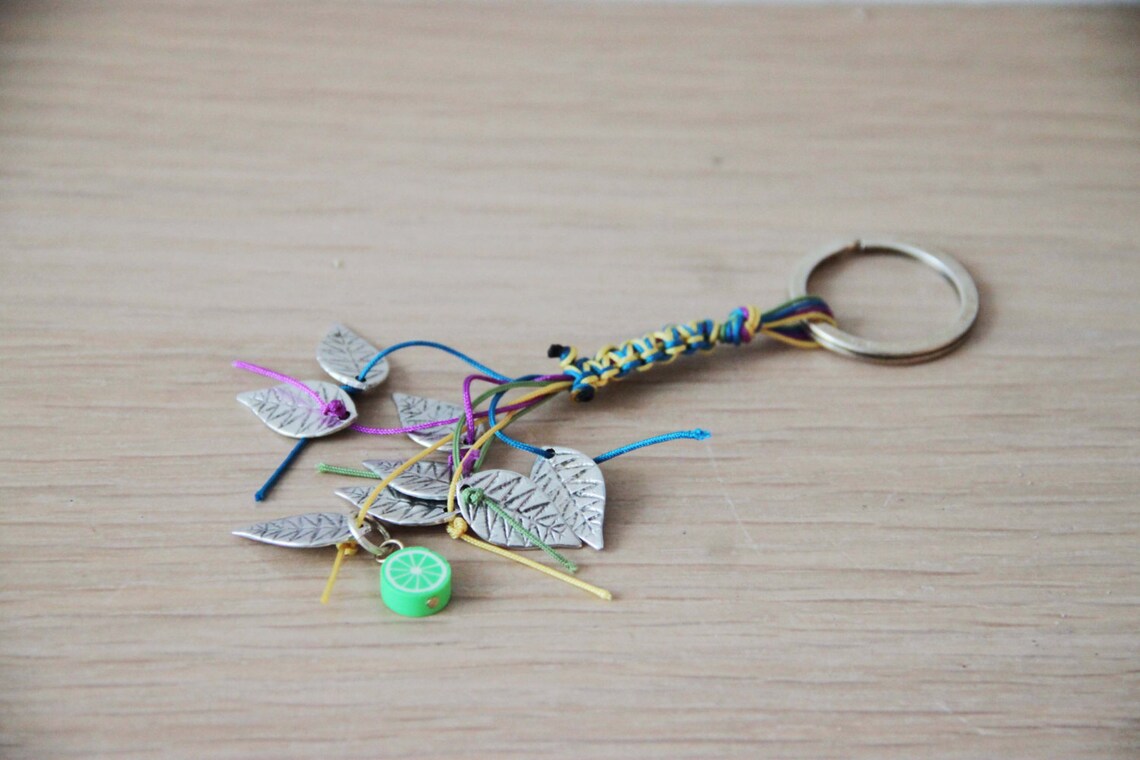 Tree Leaves Key Ring Macrame Colourful Cords Key Chain With - Etsy