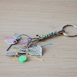 Tree Leaves Key Ring, Macrame Colourful Cords Key Chain With Silver ...