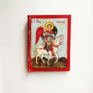 Saint George Icon, Vintage, St. George Folk Art Icon, Greek St. George ...