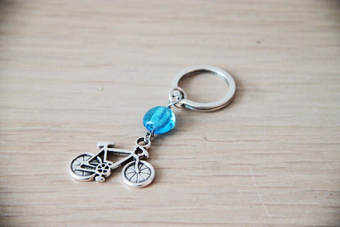 Silver Bicycle Keychain Alloy Bike Charm With Blue Glass Bead | Etsy